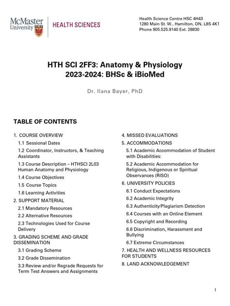 Hthsci 2f03 Human Physiology And Anatomy Ii Pdf