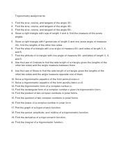 Trigonometry Assignments Sine Cosine And Tangent Of Angles Course Hero