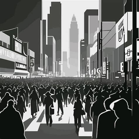 Premium Vector Strike Huge Crowd People Walking Illustration City