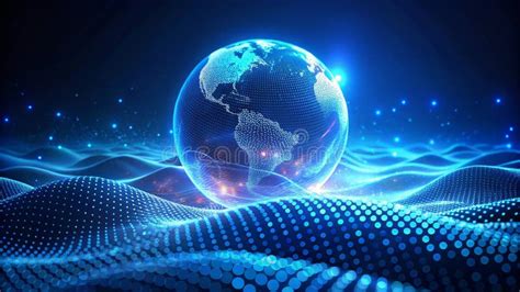 digital globe over abstract data waves global network concept