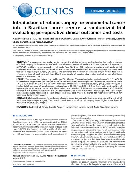 Pdf Introduction Of Robotic Surgery For Endometrial Cancer Into A