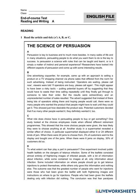 Ef Advanced Final Test Online Exercise For Live Worksheets