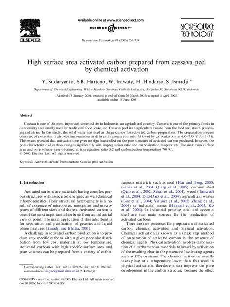 Pdf High Surface Area Activated Carbon Prepared From Cassava Peel By Chemical Activation Ir