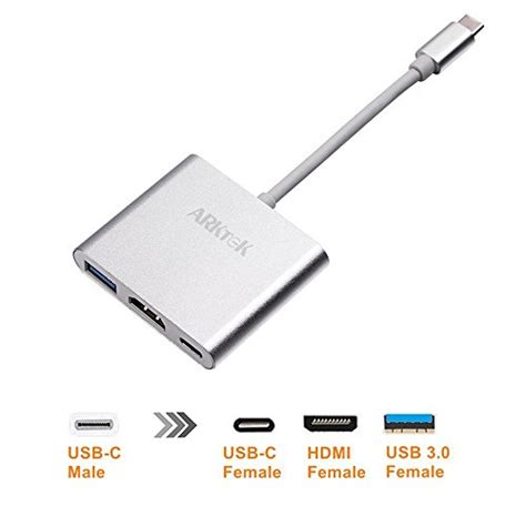 ARKTEK USB C To HDMI Adapter USB Type C To 4K HDMI With USB 3 0 And USB C Charging Port Adapter
