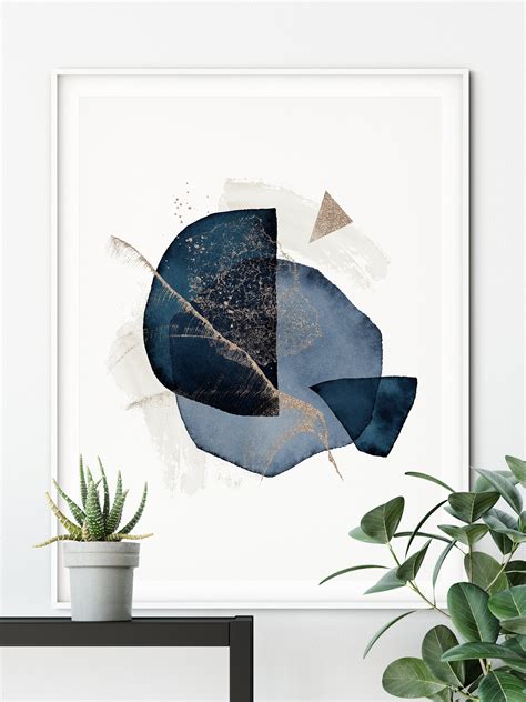 Navy Blue Wall Art Gold Foil Texture Abstract Art Print Etsy