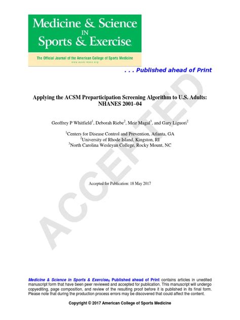 Applying The Acsm Preparticipation Screening Algorithm To U S Adults