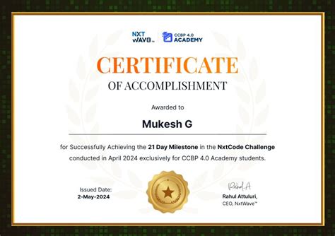 Mukesh G On Linkedin Ccbp Codingchallenge Certificate Achieved Nxtwave Nxtwaveccbp