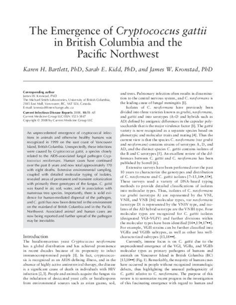 Pdf The Emergence Of Cryptococcus Gattii In British Columbia And The Pacific Northwest