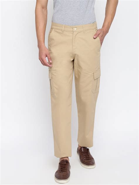 Buy Fabindia Men Beige Easy Wash Regular Fit Solid Cotton Cargos