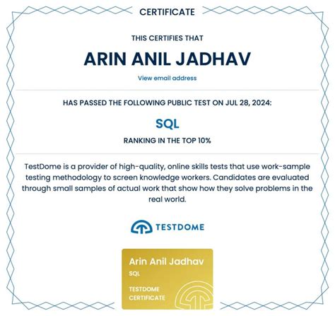 arin jadhav on linkedin sql testdome professionalgrowth datadriven