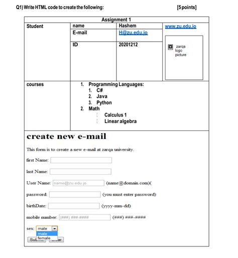 Solved Q Write HTML Code To Create The Following Chegg