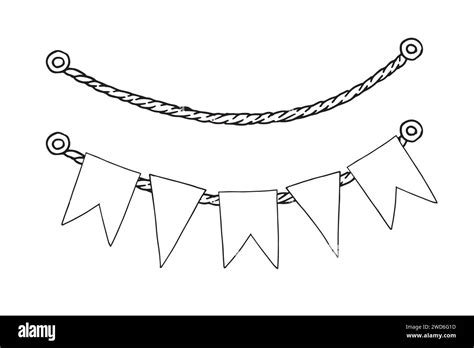Hand Drawn Different Bunting Flags To A Rope Doodle Decorate Area With
