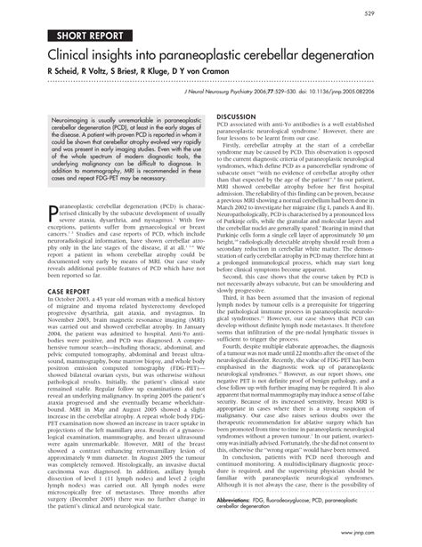 Pdf Clinical Insights Into Paraneoplastic Cerebellar Degeneration