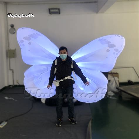 White Walking Led Inflatable Butterfly Wings Dancing Costume Blow Up