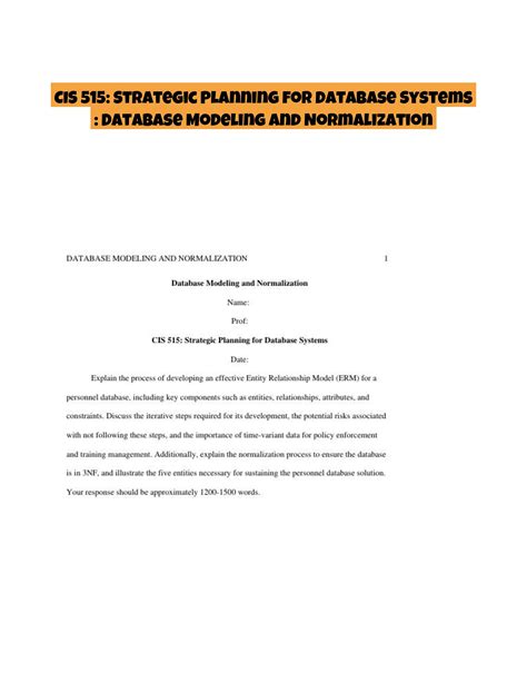 Cis 515 Strategic Planning For Database Systems Database Modeling