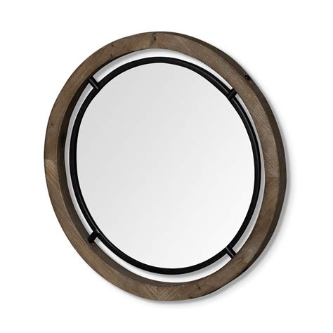 Gracie Oaks Elsmore Brown Wood And Black Metal Round Framed Accent