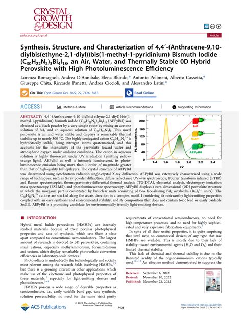 Pdf Synthesis Structure And Characterization Of 4 4′ Anthracene 9