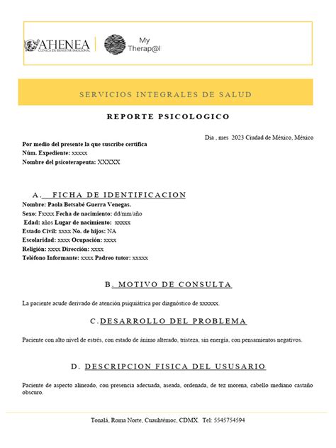 Formato Reporte Psicologico Descargar Gratis Pdf Sicología