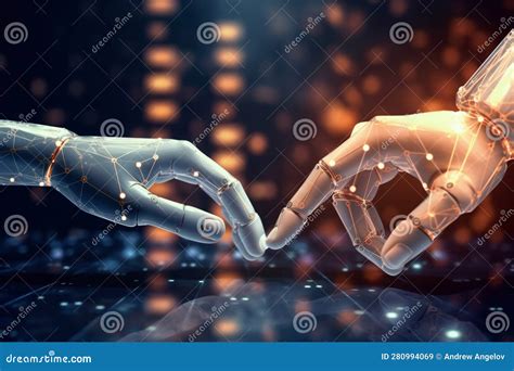 Ai Machine Learning Hands Of Robot And Human Touching On Big Data