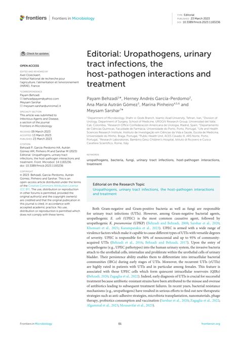 Pdf Uropathogens Urinary Tract Infections The Host Pathogen Interactions And Treatment