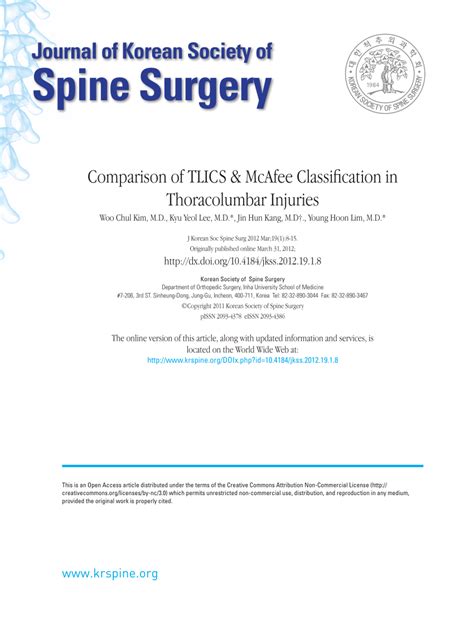 Pdf Comparison Of Tlics And Mcafee Classification In Thoracolumbar Injuries