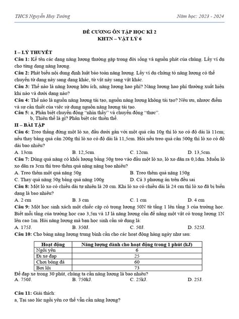 ĐỀ CƯƠng Ôn TẬp HỌc KÌ 2 Vl6 Pdf