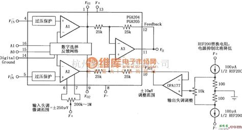 增益可调放大中的pga204／205的失调电压校正电路 接线图网