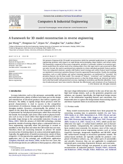 Pdf A Framework For 3d Model Reconstruction In Reverse Engineering