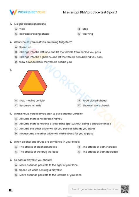 Free Printable Mississippi Dmv Practice Test 3 Part 1 Worksheet