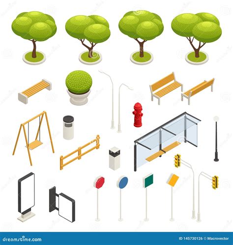 City Map Elements Constructor Isometric Icon Set Stock Vector Illustration Of Decorative