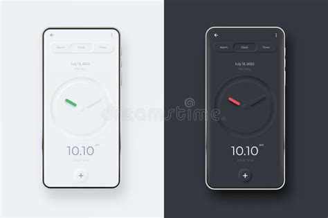 Neumorphic Ui Kit On Smartphone Screen Clock On Black And White Smartphone Template Mobile