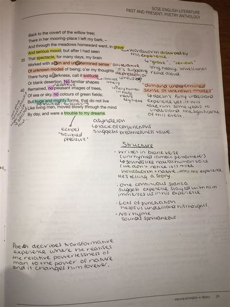 Gcse Poetry Anthology Extract From ‘the Prelude English Literature