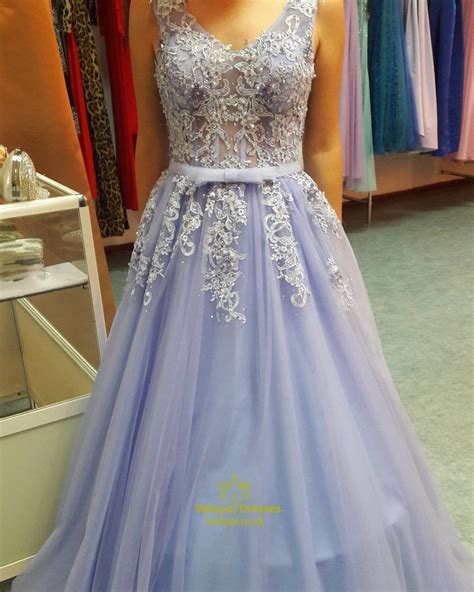 Lilac V Neck Floral Applique Backless Corset Long Prom Dress Vampal