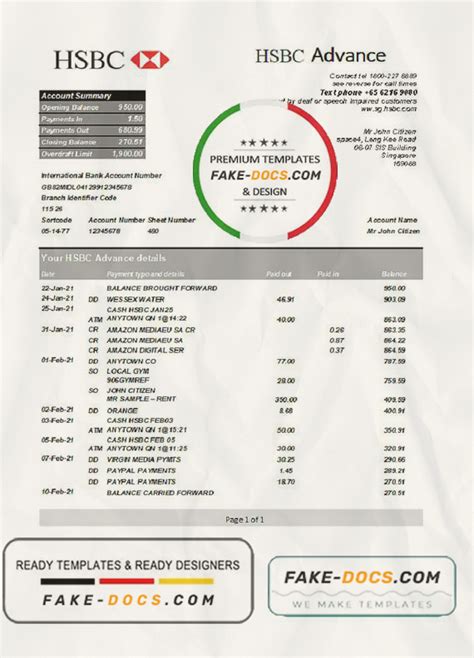 Singapore Hsbc Bank Statement Template In Xls And Pdf File Format Fake Docs Shop