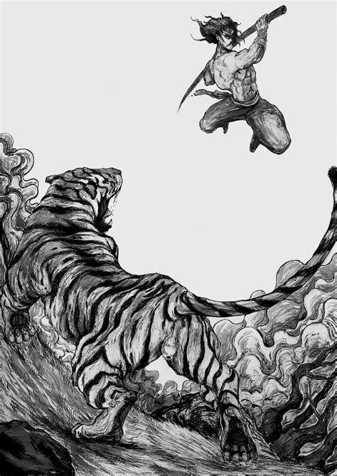 武松打虎手绘简笔画 武松打虎怎么画 武松打虎连环画简笔 大山谷图库