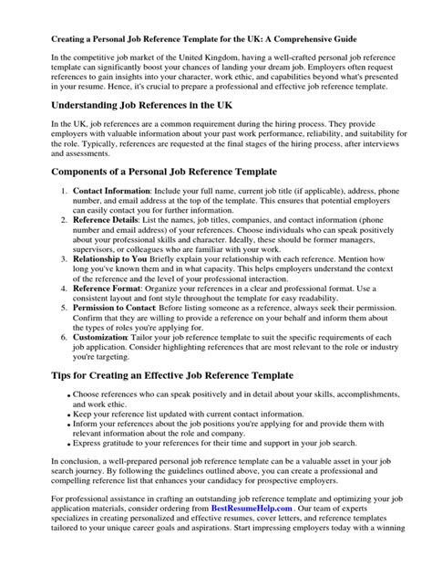 Personal Job Reference Template Uk Pdf Employment Résumé