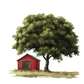 Green Tree And Red Hut Green Red Tree PNG Transparent Image And Clipart For Free Download
