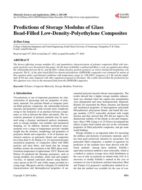 Predictions Of Storage Modulus Of Glass Bead Filled Low Density