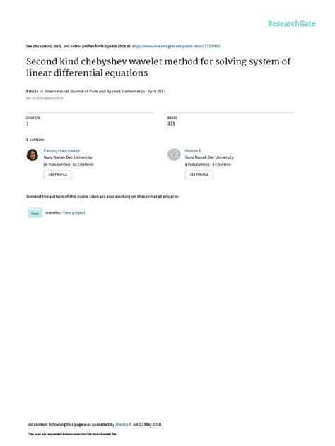 Second Kind Chebyshev Wavelet Method For Solving S Pdf