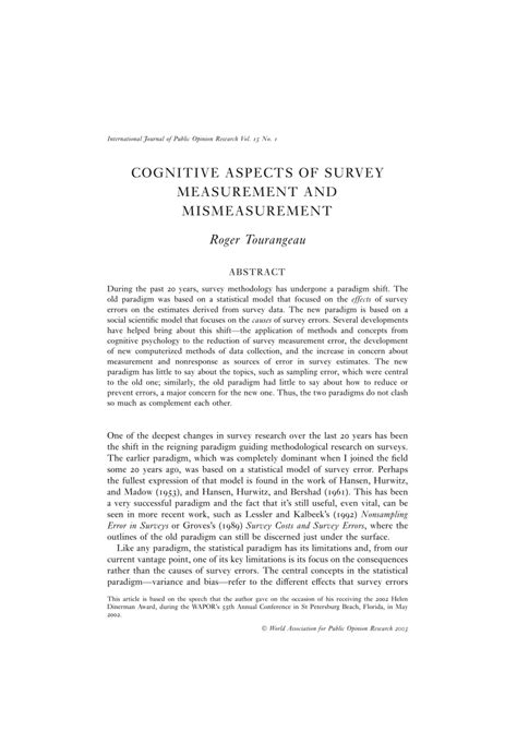 PDF Cognitive Aspects Of Survey Measurement And Mismeasurement