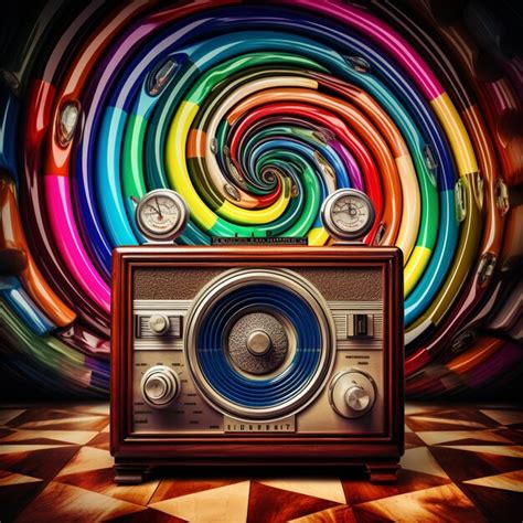 Premium Photo Vintage Radio In Colorful Retro Swirls