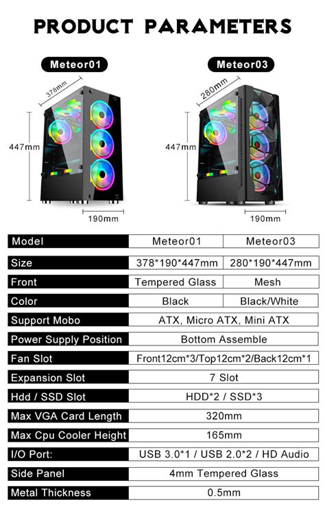 Inplay Pc Case With Fans Computer Gaming Desktop Matx Table Tempered Glass Inplay Meteor 03