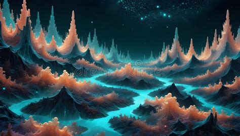 An Abstract Digital Landscape With Glowing Turquoise Orange And Blue Lines That Create A
