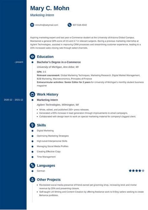 Marketing Intern Resume Sample Job Description And Guide