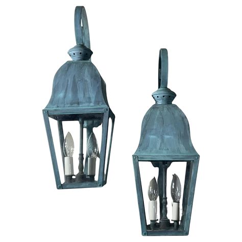 Pair Of Solid Brass Vintage Ceiling Lantern 19” X 9”5 X 9”5 For Sale