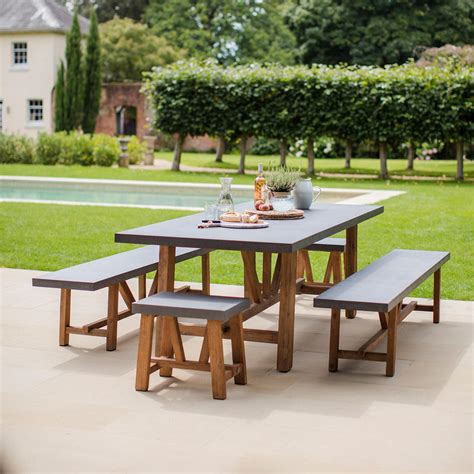 Cement Fibre And Wood Garden Or Kitchen Dining Set