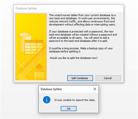 I Am Trying To Split My Database An Error Appears 9 Was Unable To