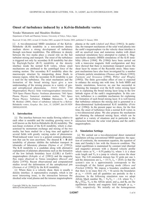 Pdf Onset Of Turbulence Induced By A Kelvin Helmholtz Vortex