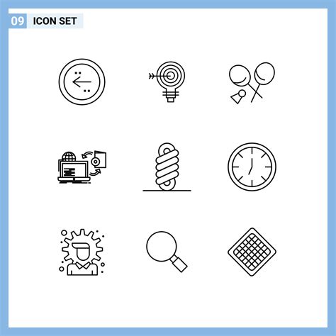 Set Of 9 Modern Ui Icons Symbols Signs For Game Disc Solution Spring Racket Editable Vector