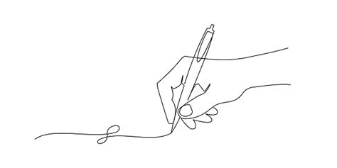 펜을 들고 하나의 연속적인 선화로 글을 씁니다 단순한 선형 스타일의 편지와 일기 개념 편집 가능한 획으로 된 학교 수업 기호 낙서 개요 벡터 일러스트 레이 션 쓰기에 대한